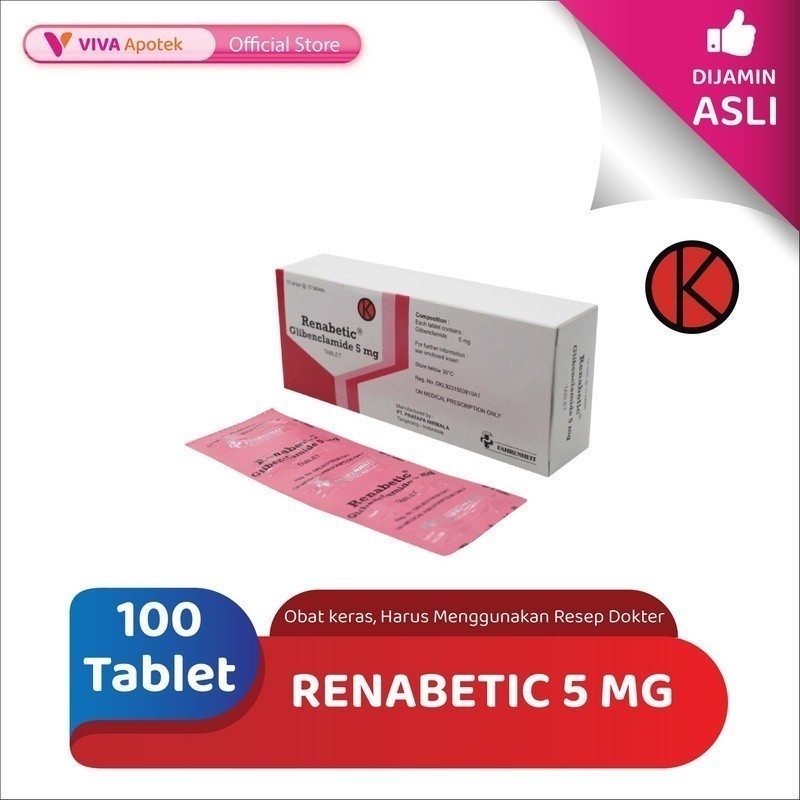 Jual Renabetic 5 mg / Glibenklamid / Diabetes / Gula Darah (100 Tablet ...