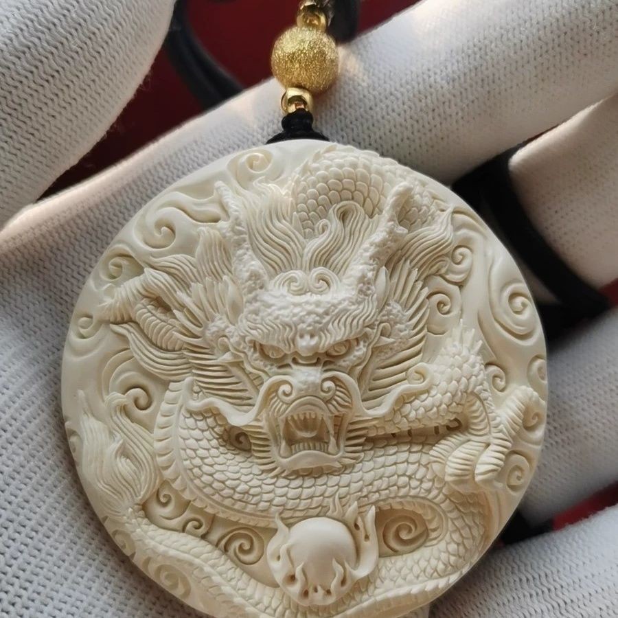 Jual Mammoth Ivory Dragon and Phoenix round Brand Hand Carved round ...