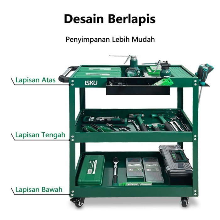Jual Isku Troli Bengkel Rak 3Susun Besi Trolly Trolley Rak Kerja ...