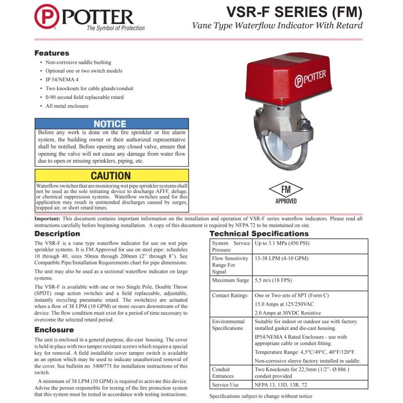 Jual Flow Switch / Waterflow Detector (Potter) 2.5" 3" 4" 6" | Shopee ...