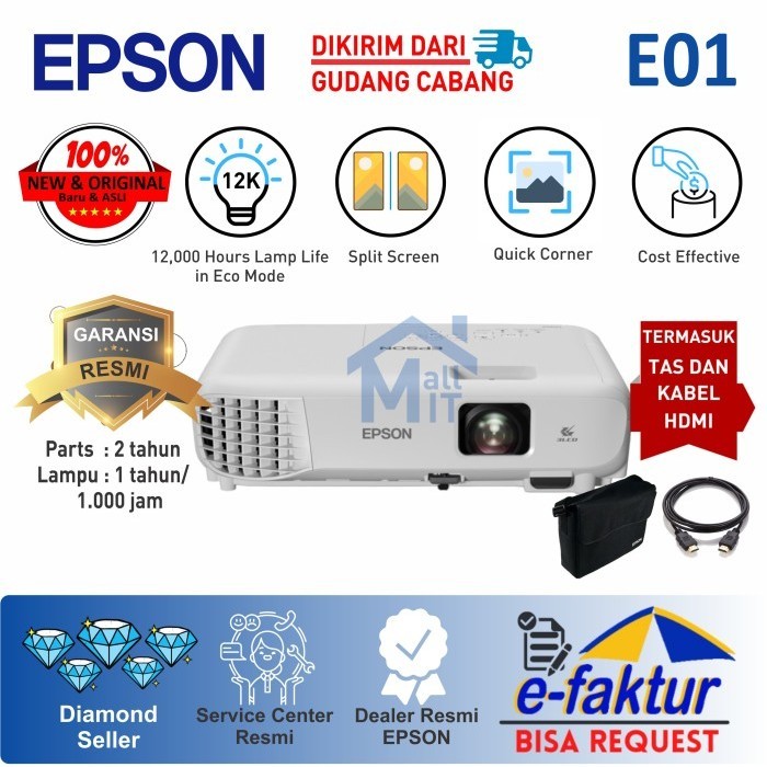 Jual Jkt Proyektor Epson Eb-E01 Ebe01 Eb E01 Xga Pendamping Eb-E500 Eb ...