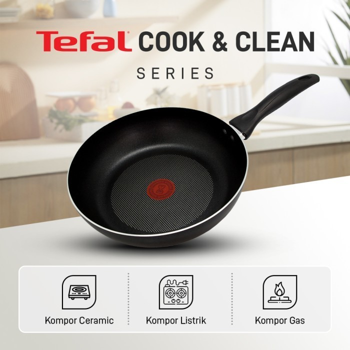Jual Tefal Cook & Clean Wokpan 28Cm + Tutup Wajan Anti Lengket / Kuali | Shopee Indonesia