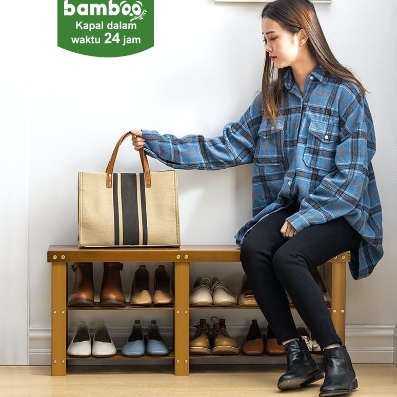 Jual BAMBOO 100% Bangku Pengganti Sepatu Bambu rak sepatu Sandal Ruang ...