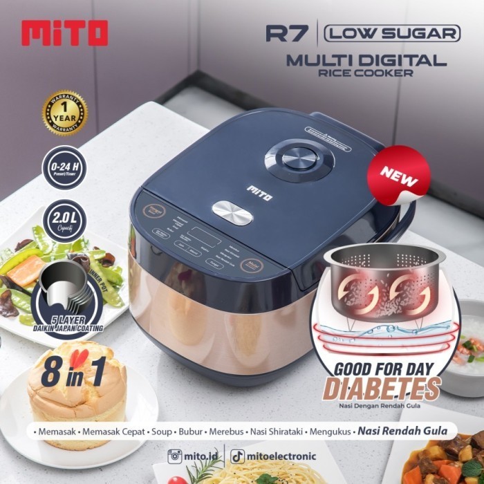 Jual Mito R7 Low Sugar Multi Digital Rice Cooker 2 Liter 8 In 1 Menu ...