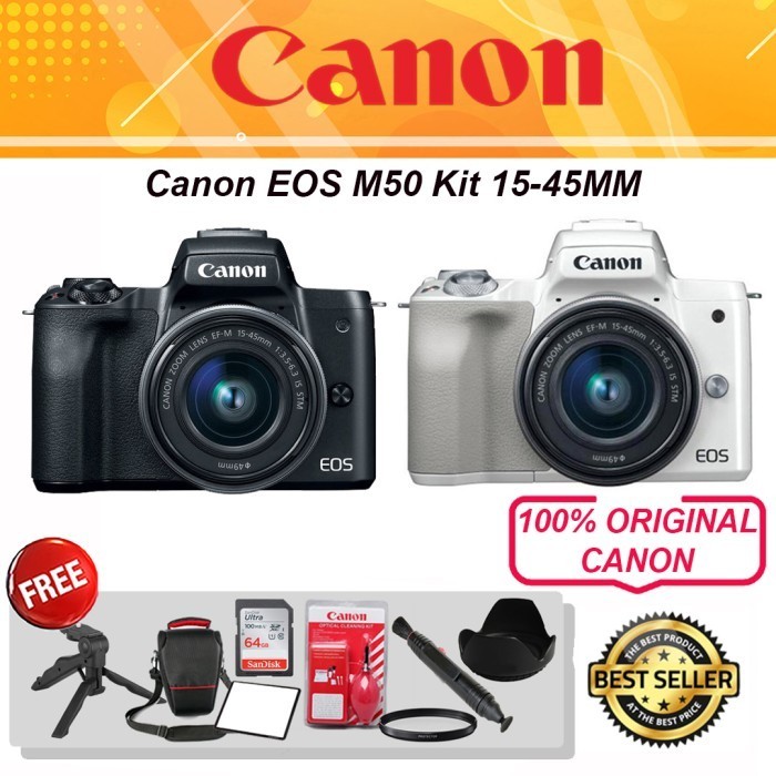Jual Canon EOS M50 Mirrorless Digital Camera with Lens 15-45mm - BLACK | Shopee Indonesia