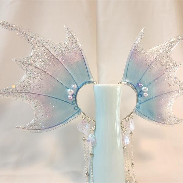 Jual Mermaid Earrings Mermaid Princess Headdress Ear Hanging Merman Ear ...