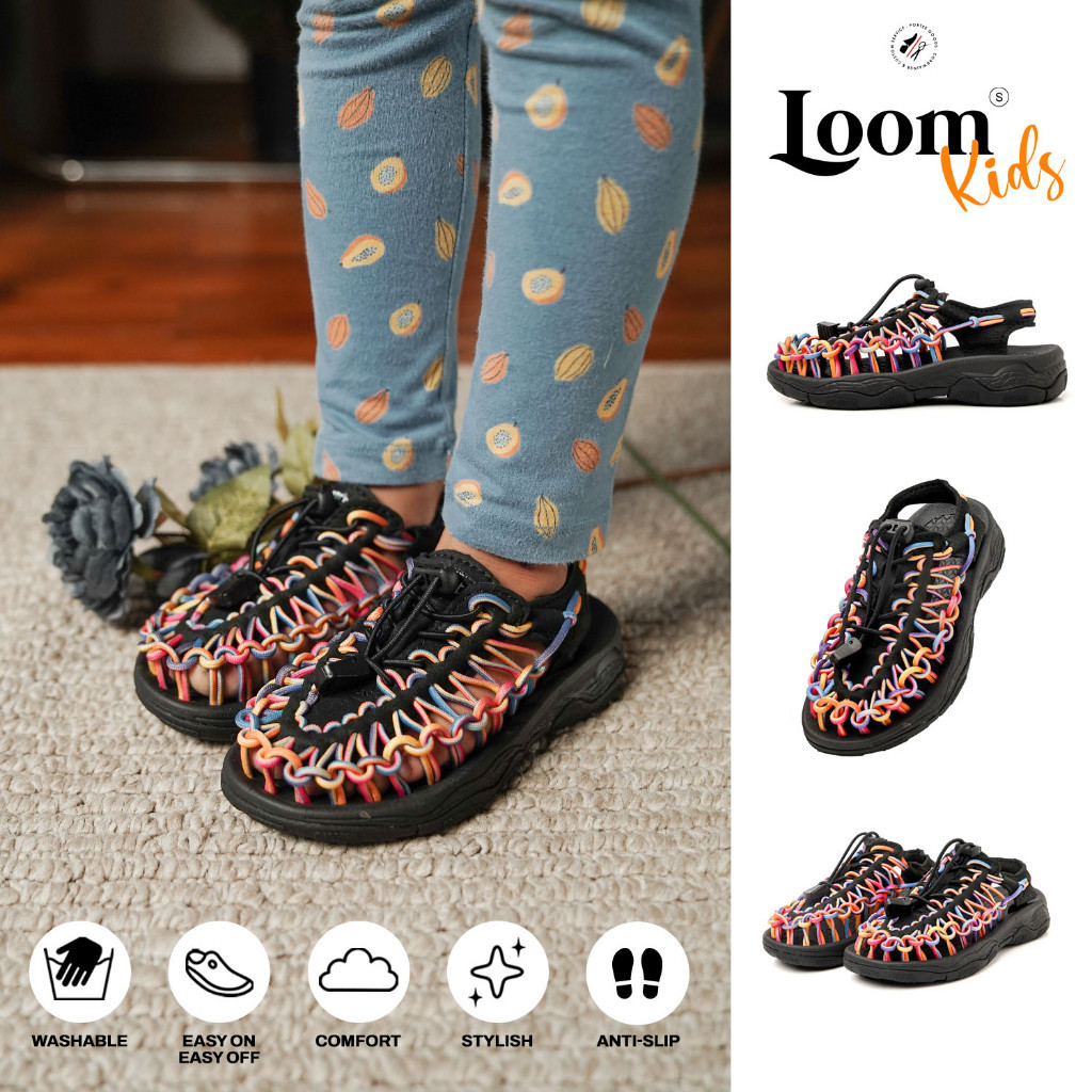 Jual Sandal Anak Portee Goods Loom Sandals Rainbow Black for Kids ...