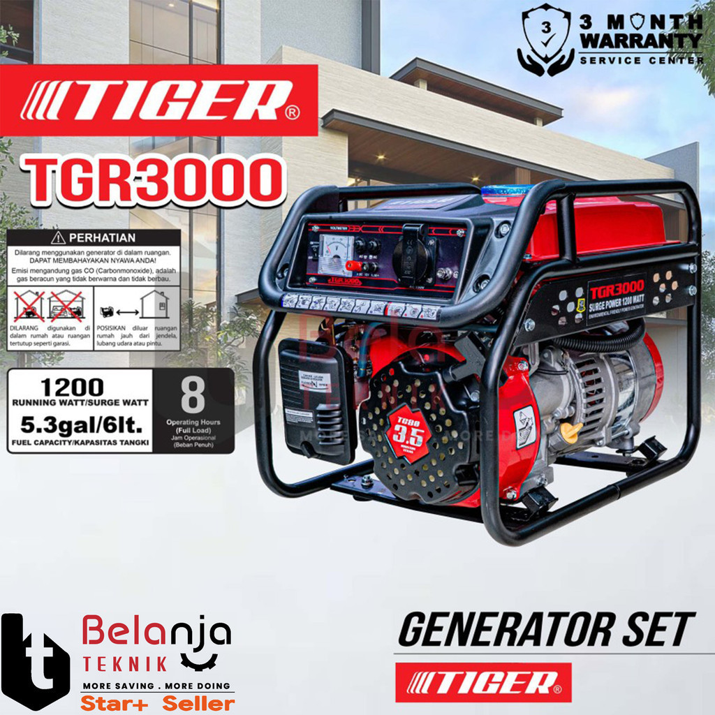 Jual Tiger Generator Set Bensin TGR 3000 1200 Watt Genset Recoil ...