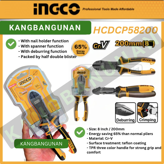 Jual Tang Potong Multifungsi 8 Inch High Leverage Ingco Hcdcp58200 ...
