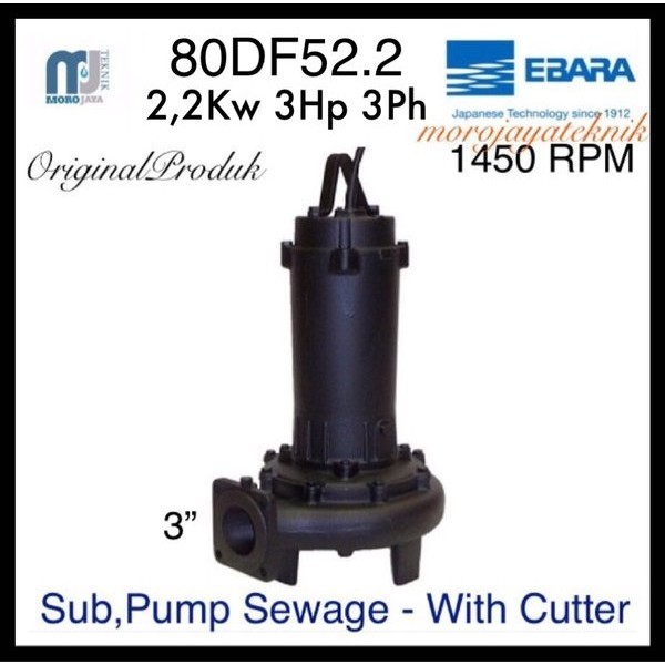 Jual POMPA EBARA 80DF52.2 3HP SUBMERSIBLE SEWAGE PUMP WITH CUTTER 1450 ...