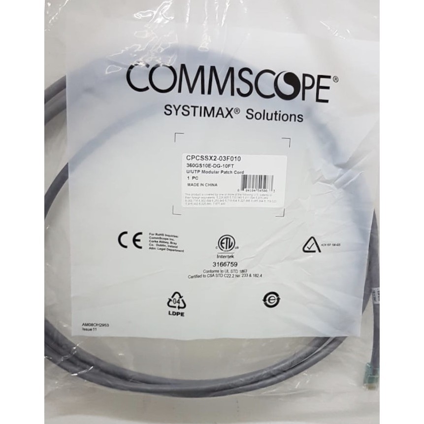 Jual Commscope Systimax Patch Cord Cat6A 10ft Grey 3m Abu | Shopee ...