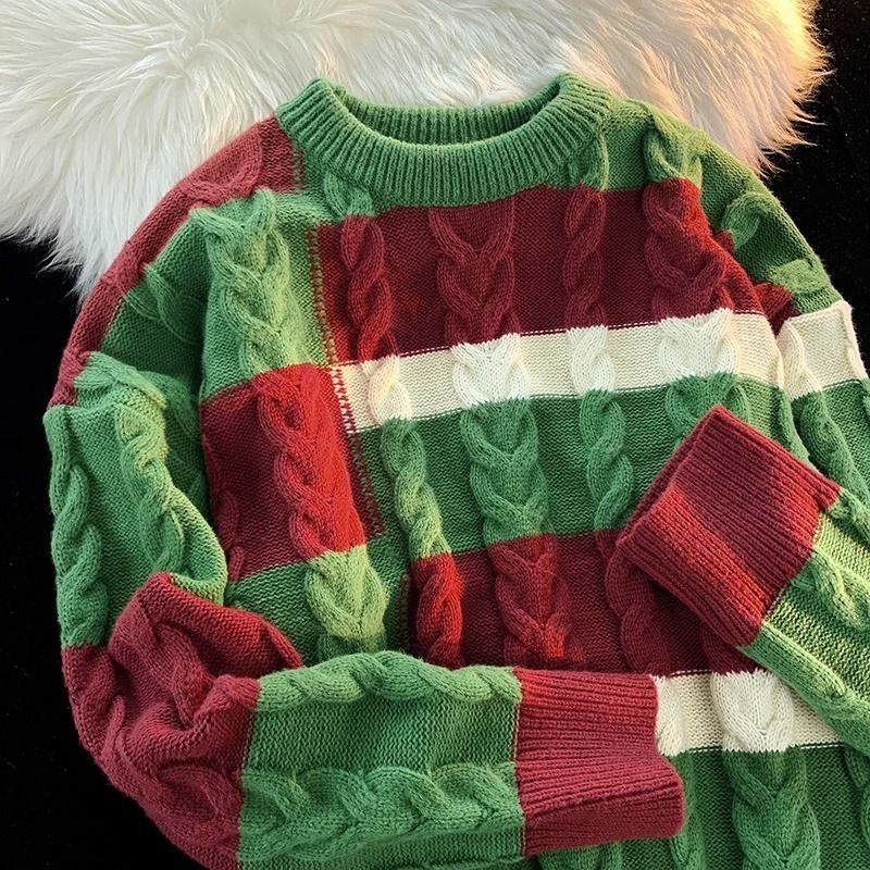 Jual Gaya Natal/HijauvintageSweater Bergaris Warna Campuran untuk Pria ...