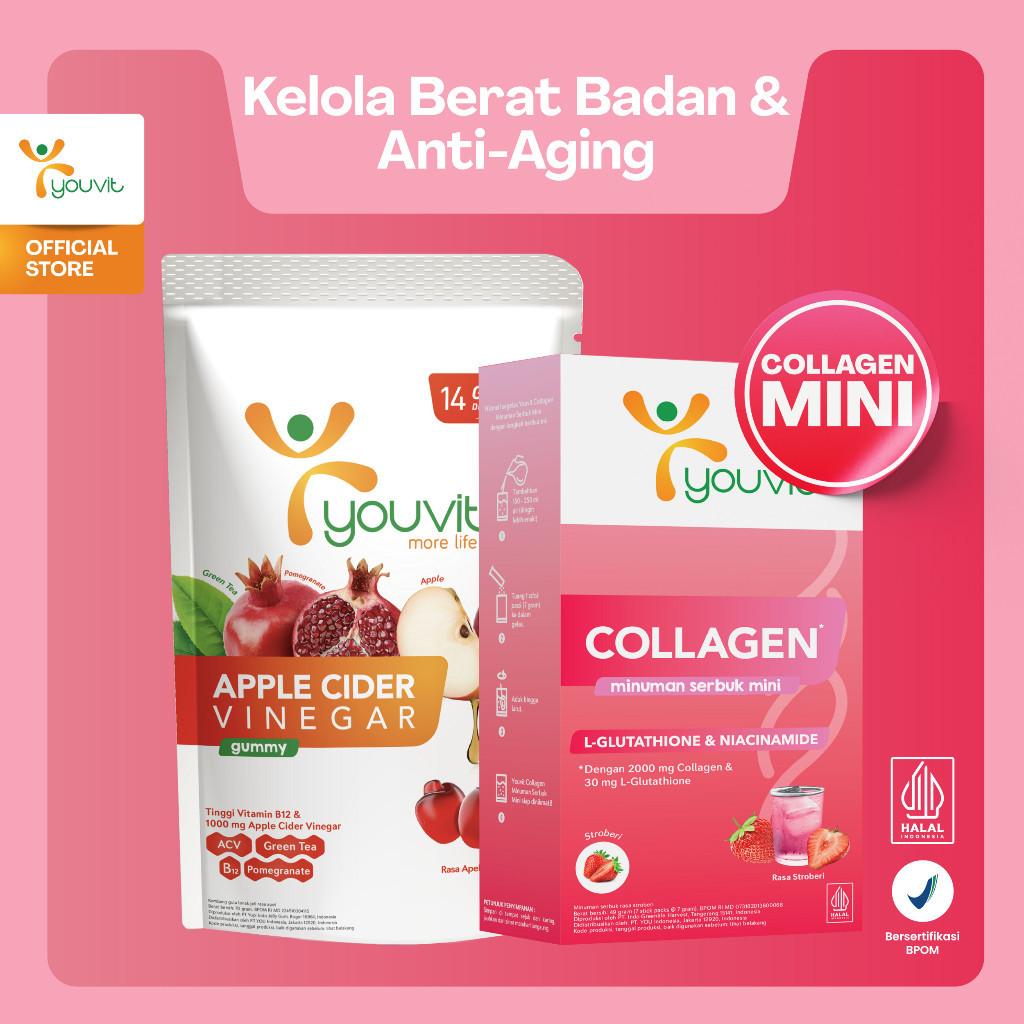 Jual Youvit Mini Collagen Drink 7 Hari & Apple Cider Vinegar Gummy 7 Hari untuk Anti Aging ...