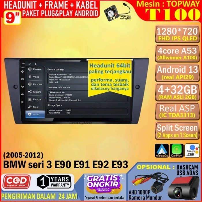 Jual Paket Headunit Android 9 inch + Frame + PNP Canbus BMW E90 E91 E92 ...