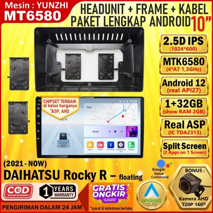 Jual Headunit Android MT6580 1/32GB+Kabel+Frame 10 inch Rocky 2021 ...