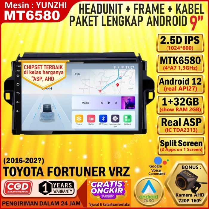 Jual Headunit Android MT6580 1/32GB+Kabel+Frame 9 inch Toyota Fortuner ...