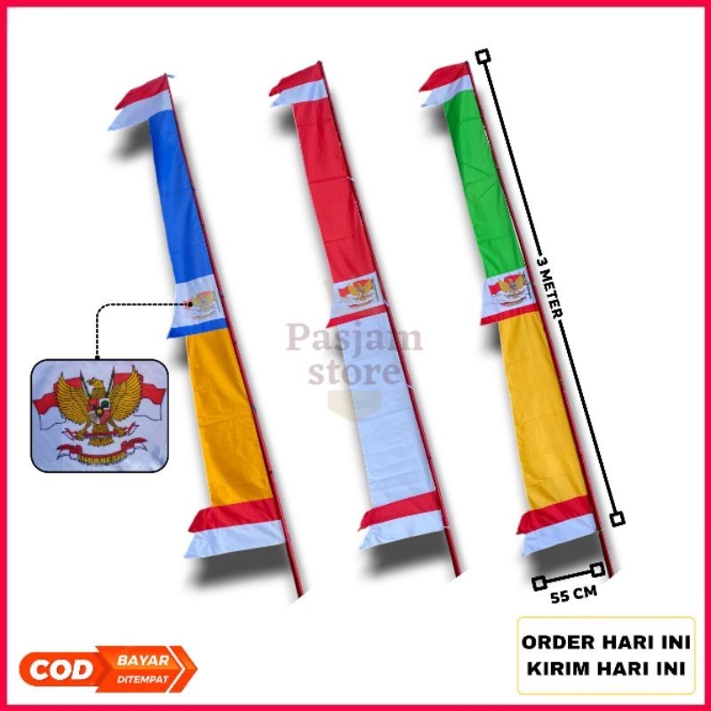 Jual Bendera Umbul Umbul Warna Warni Bandir Merah Putih Garuda Panjang 3 Meter | Shopee Indonesia