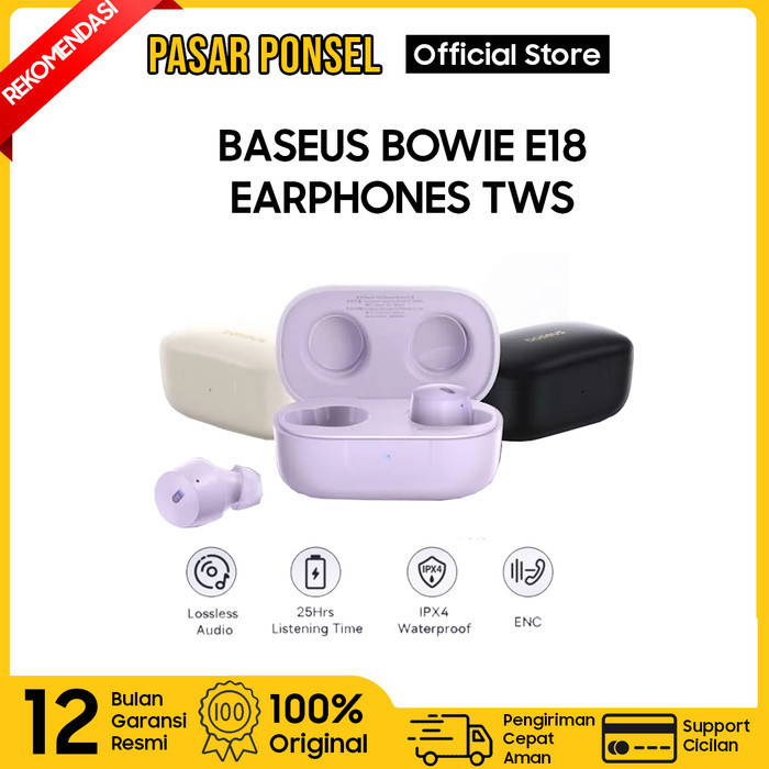 Jual BASEUS BOWIE E18 EARPHONES TWS 25H-LISTENING IPX4 ENC OLIKE ...