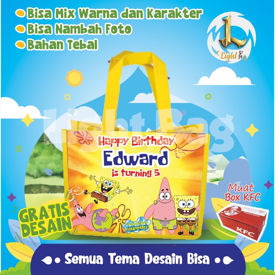 Jual TAS SOUVENIR ULTAH SPONGEBOB CUSTOM / TAS SOUVENIR PREMIUM ...