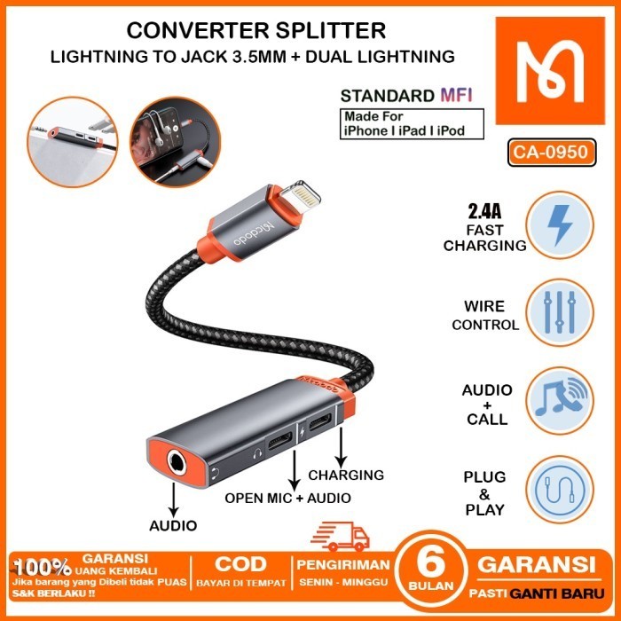 Jual Mcdodo Converter Splitter Ca 6710 Lightning + Jack 3.5Mm Original | Shopee Indonesia