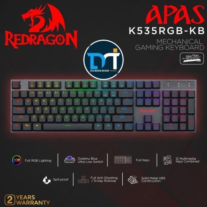 Jual Redragon APAS K535 - RGB Ultra Low Profile Mechanical Gaming Keyboard | Shopee Indonesia