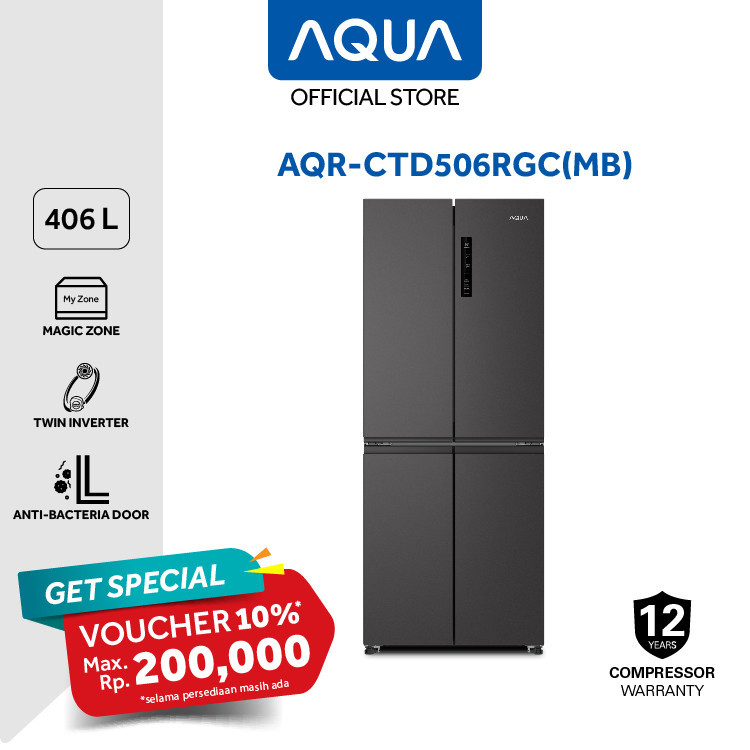 Jual AQUA Elektronik AQR-CTD506RGC(MB) Kulkas 4 Door 406L - Inverter - Metal door | Shopee Indonesia