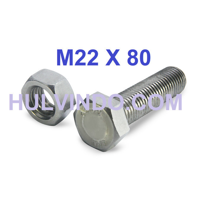 Jual BAUT MUR HEX STAINLESS STEEL 304 M22 X 80 | Shopee Indonesia