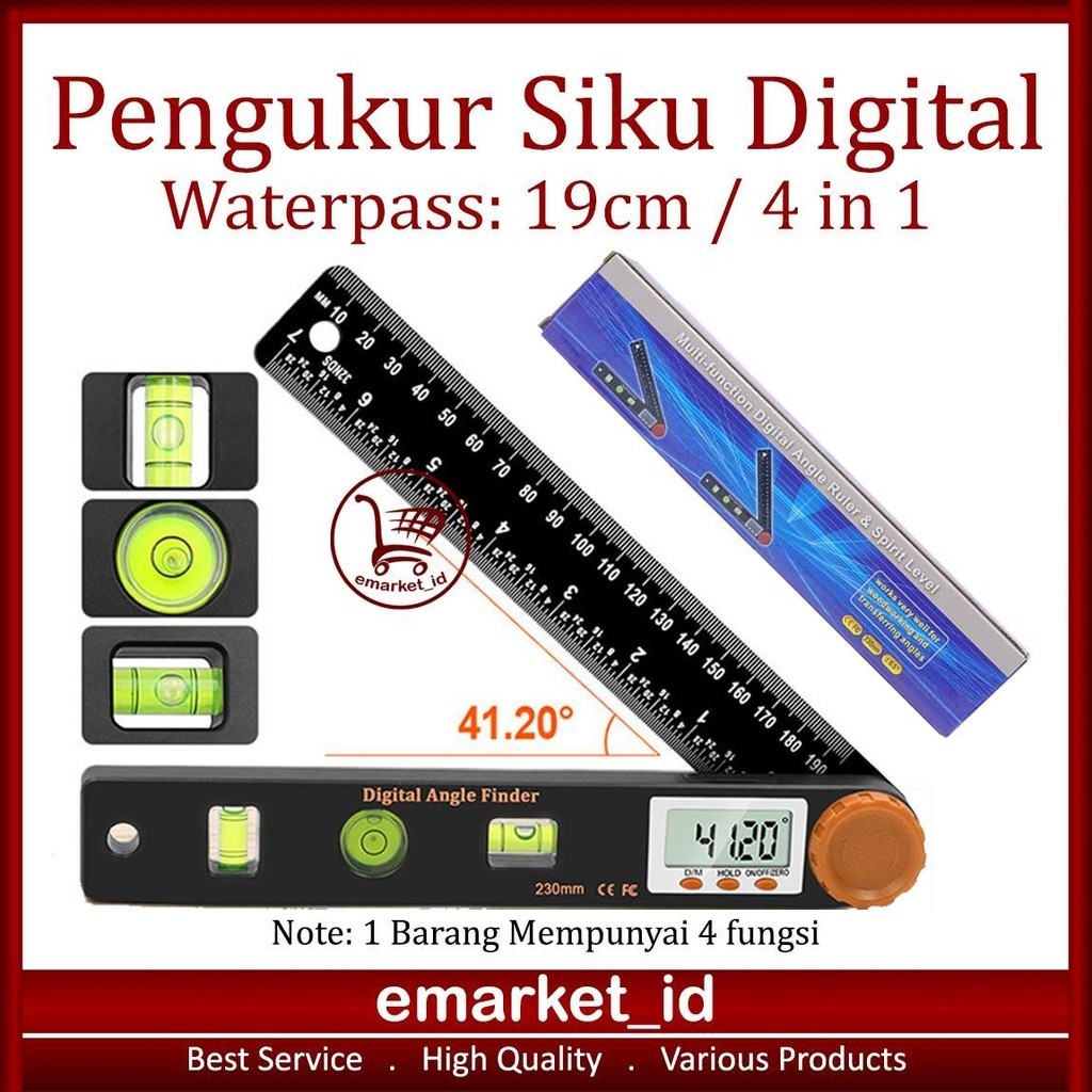 Jual Pengukur Siku Digital 19cm 4 in 1 AH13 / Penggaris Sudut Derajat Waterpass / Angle Ruler ...