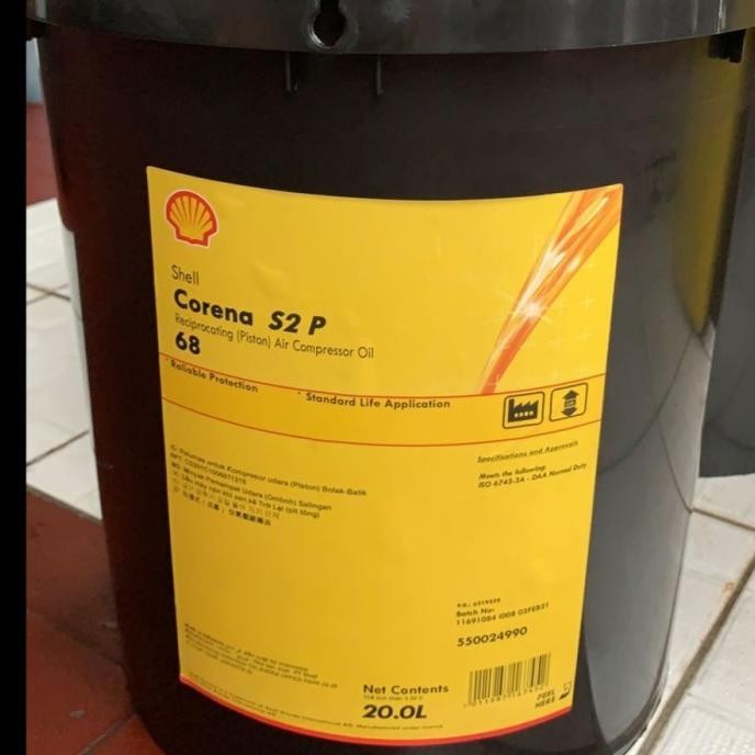 Jual Oli Piston Kompressor Shell Corena S2 P 68 Pelumas Isi 20 Liter ...