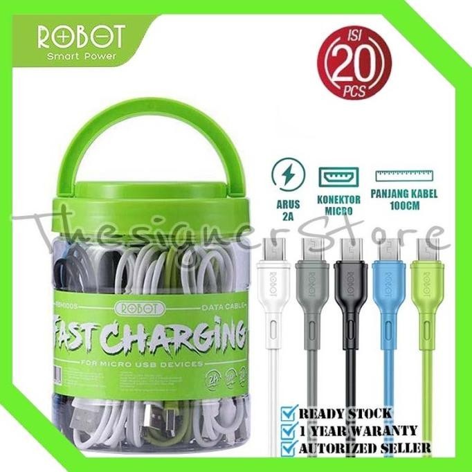 Jual Kabel Data Micro USB ROBOT RBM100S 1M Data Cable 2A (TOPLES isi 20Pcs) | Shopee Indonesia