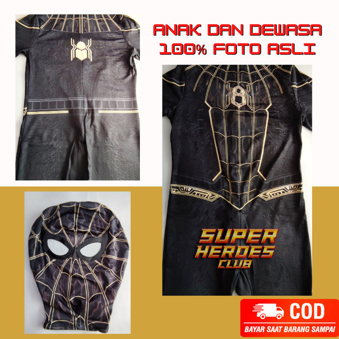 Jual Terbaru!! Kostum Spider Man Dewasa Anak No Way Home Hitam Gold ...