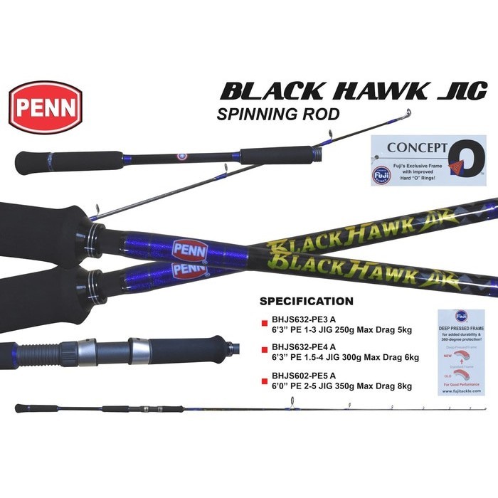 Jual Penn BLACK HAWK JIG Spinning Rod BHJS 632 - PE 1.5-4 (189cm ...