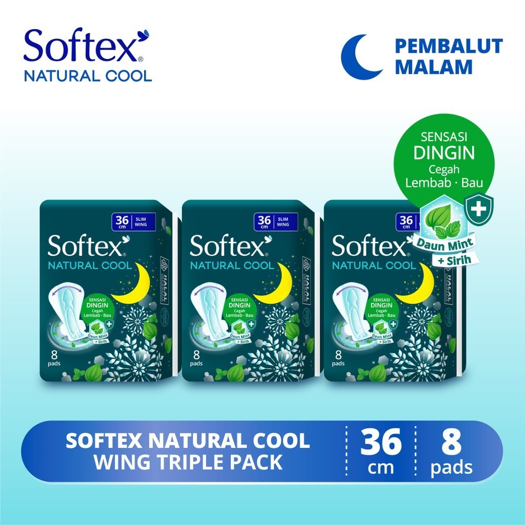 Jual Softex Natural Cool Super Slim 36cm 8s x 3 Packs - Pembalut Cool ...
