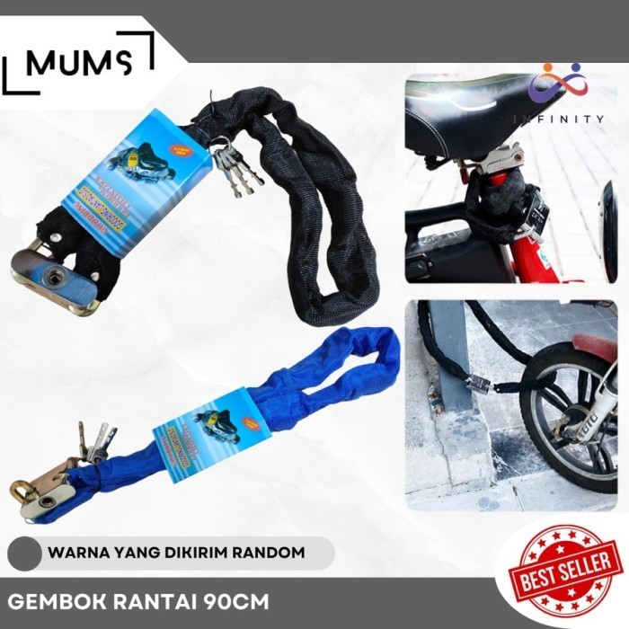 Jual Gembok Rantai Besi Lapis Kain 90cm Chain Lock 3 Keys / Gembok ...