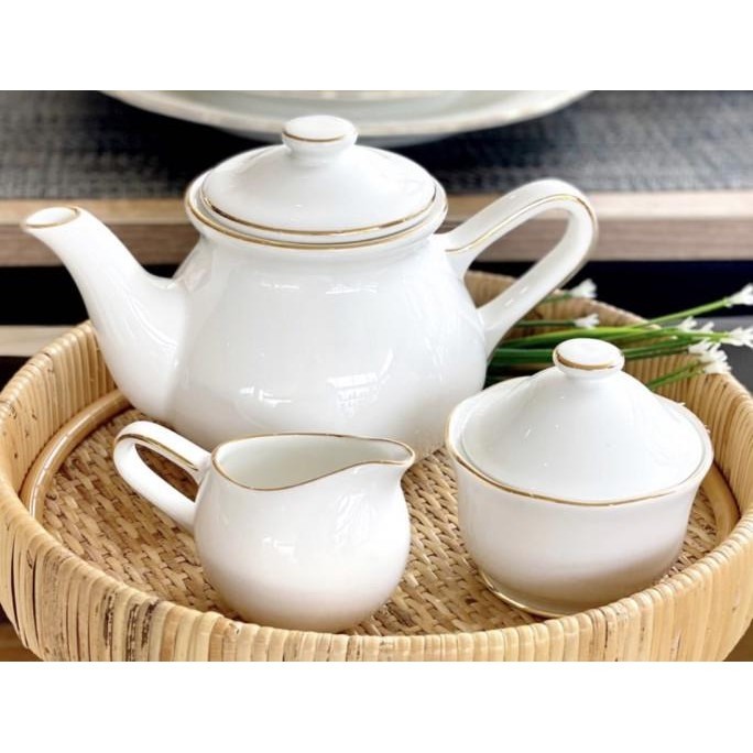 Jual [Best Quality] Tea Set Teapot Jessica White Gold Ceramic St Saint ...