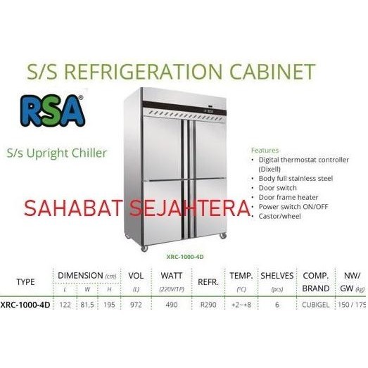Jual [Ready] Stainless Steel Upright Chiller Rsa Xrc-1000-4D Chiller ...