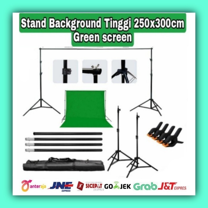 Jual Background Stand Green screen kain 3 x 5 meter + Stand 250 ...