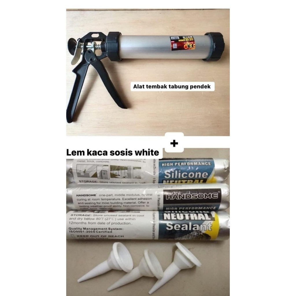 Jual [ Dss ] Paket Alat Tembak Lem Kaca Aquarium + Lem Kaca Sosis White ...