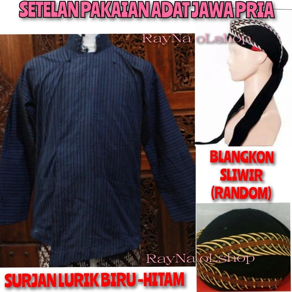 Jual BAJU KEMEJA JAWA PRIA | SURJAN LURIK BIRU HITAM + BLANGKON SLIWIR | SETELAN PAKET LENGKAP ...