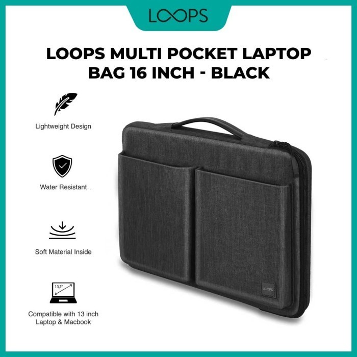 Jual LOOPS MULTI POCKET LAPTOP BAG 16 INCH - BLACK | Shopee Indonesia