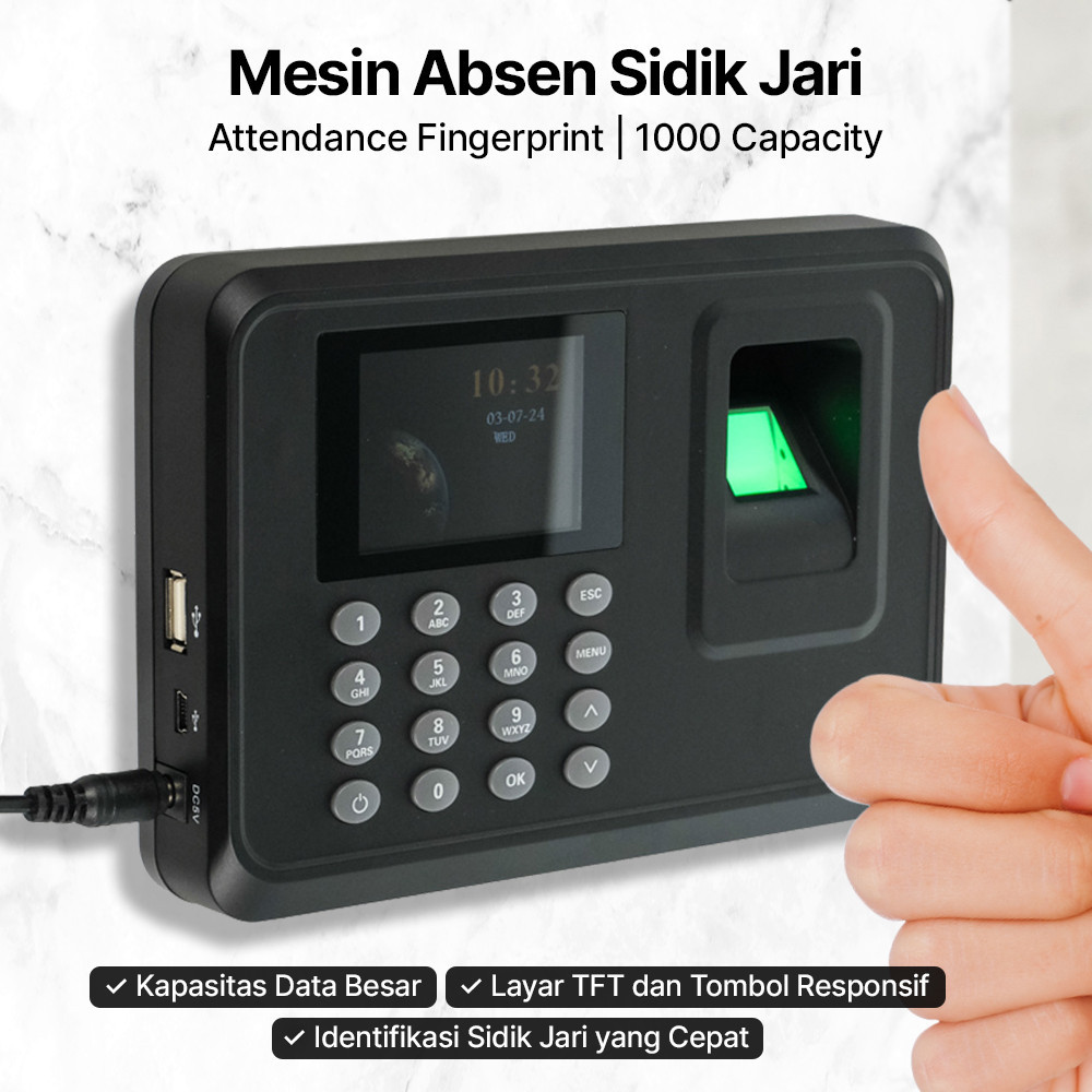 Jual Mesin Absen Sidik Jari Attendance Fingerprint 1000 Capacity - A6 - Black | Shopee Indonesia