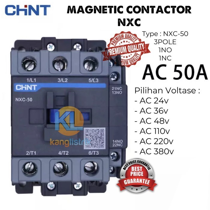 Jual NEW SERIES KONTAKTOR CONTACTOR CHINT 50A NXC-50 AC 24V 36V 48V 110V 220V 380V ORIGINAL ...