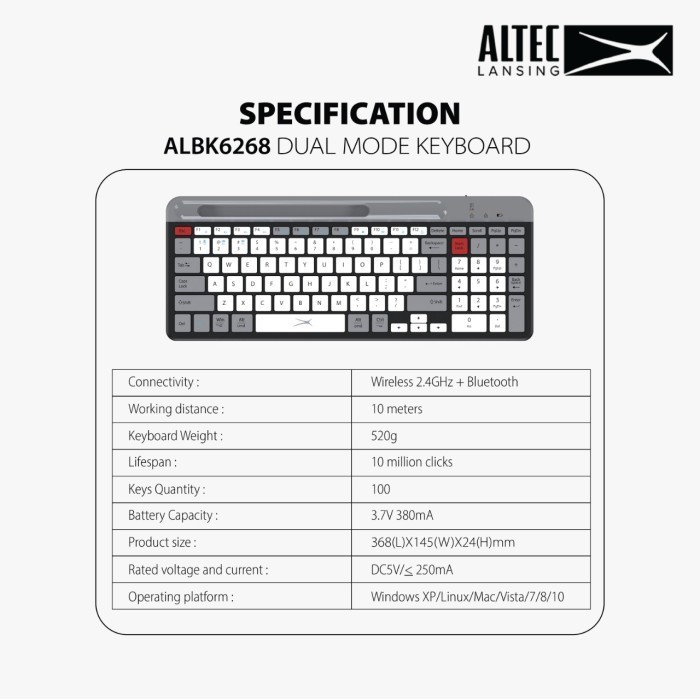 Jual Altec Lansing Keyboard Dual Mode Wireless/Bluetooth Albk6268 ...