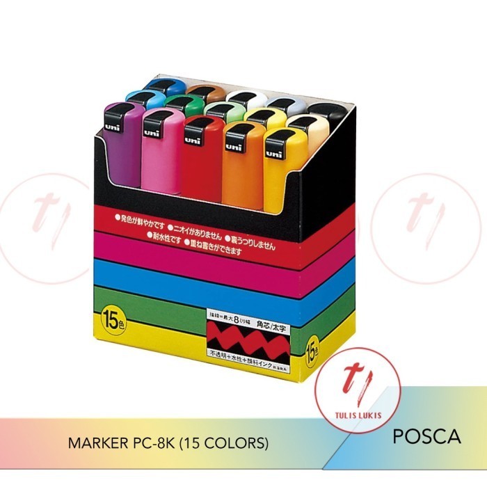 Jual Spidol Uni Posca Marker PC-8K Set 15 Warna tip 8mm Chisel tip ...