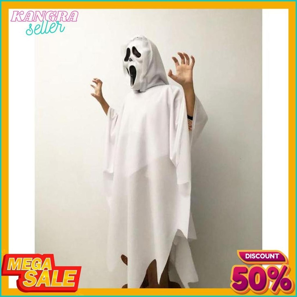 Jual Kostum Halloween Hantu Putih + Topeng Cosplay White Ghost Seprei ...