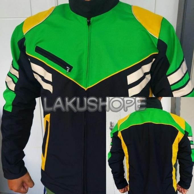 Jual jaket motor polosan turing hitam hijau kuning | Shopee Indonesia