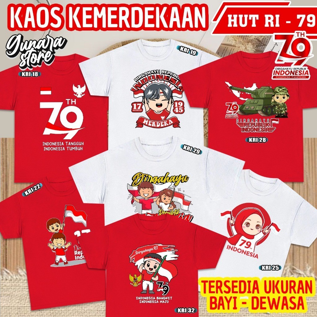 Jual Kaos Kemerdekaan Anak HUT RI 79, KAOS HUT RI , KAOS KEMERDEKAAN DEWASA , KAOS 79 // PRODUK ...