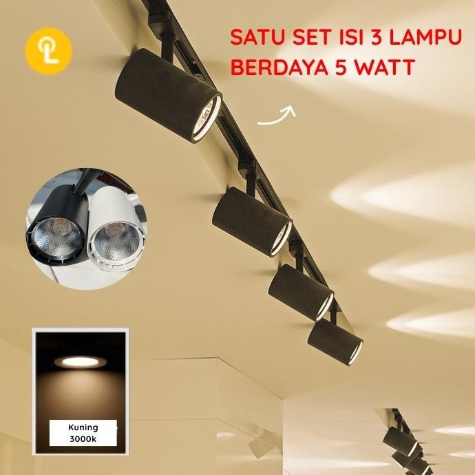 Jual . Paket Lampu Sorot 5w 1 set isi 3 + Rel 1M Track Light Rel Spotlight | Shopee Indonesia