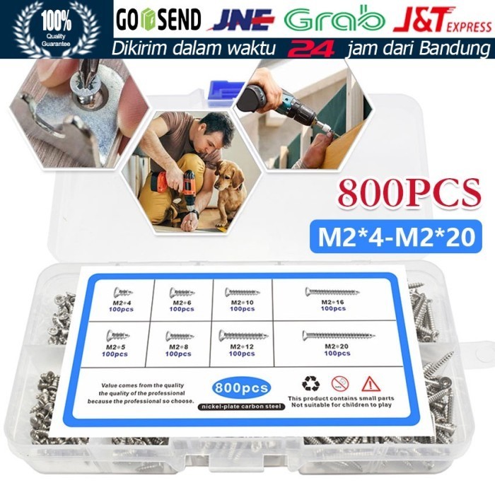 Jual 800PCS Sekrup Roofing Self Tapping Screw Set M2 4/5/6/8/10/12/16 ...