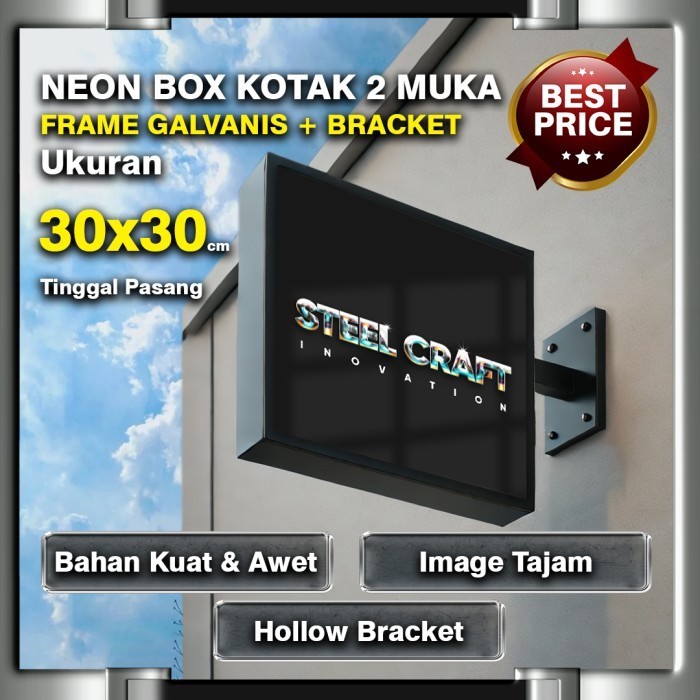 Jual Neon Box Kotak 2 Muka 30x30cm Frame Galvanis Plus Bracket Tinggal ...